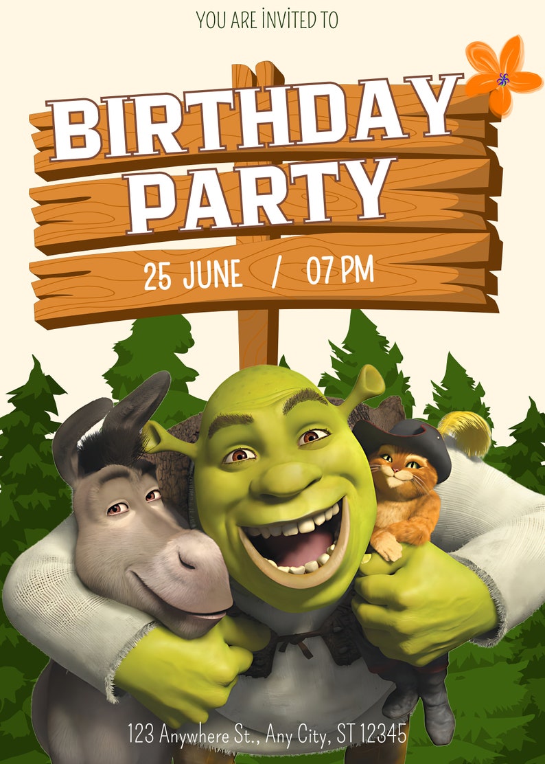 Editable Shrek Birthday Party Invitation Template, Digital Mobile ...