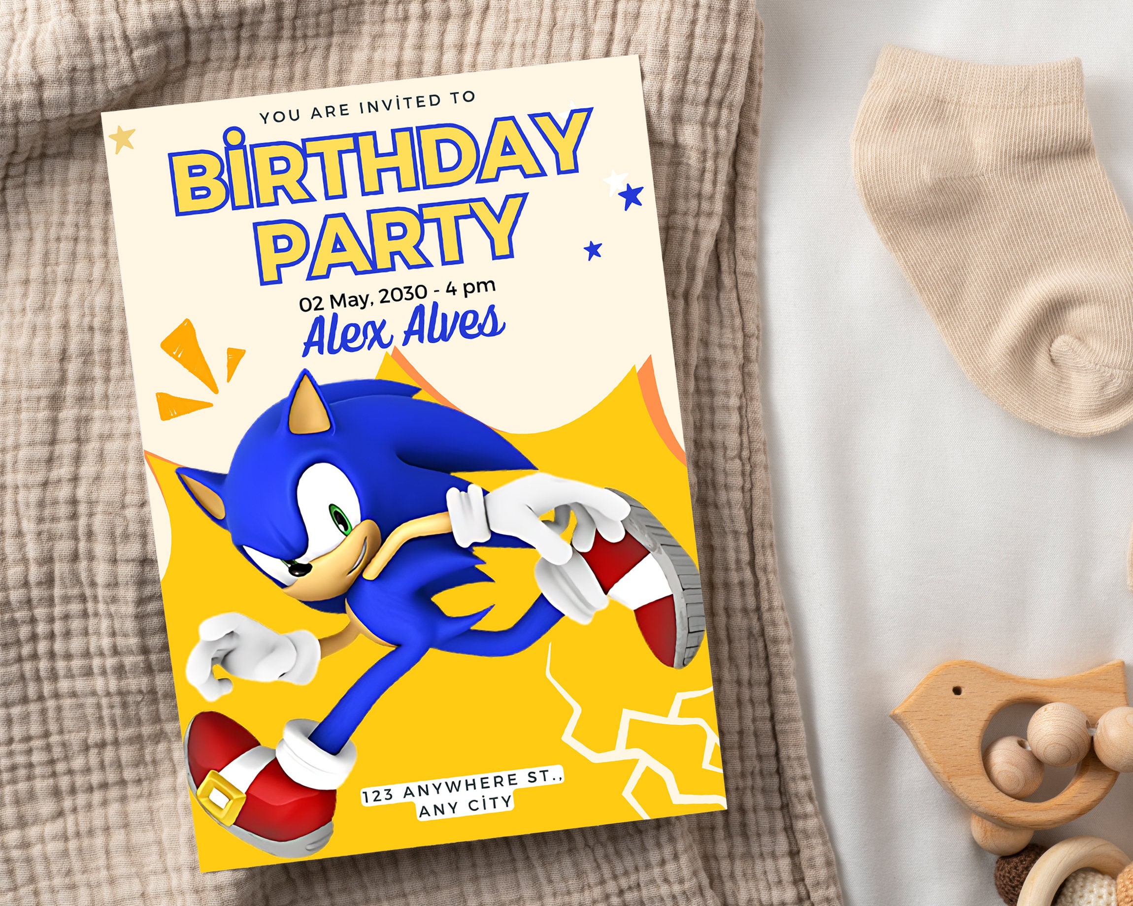 Sonic Shadow Super Sonic Invitation, Super Hedgehog Kids Party E-invite ...