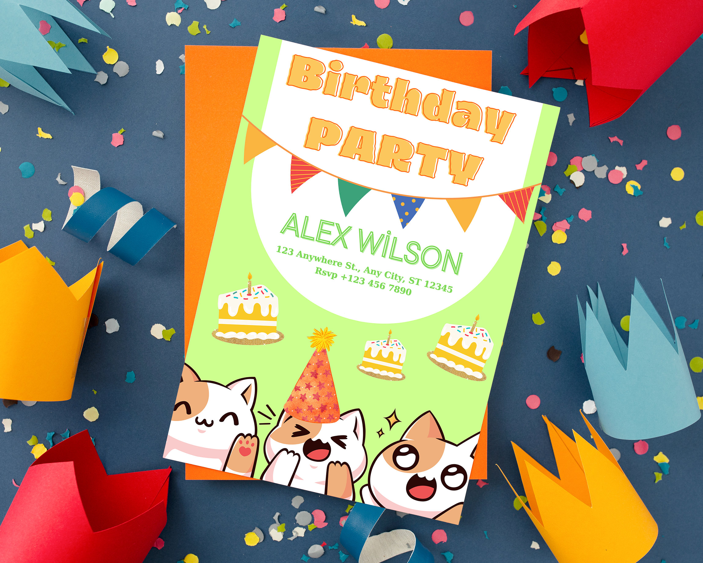 Editable Cat Birthday Invitation,cute Cats Birthday Invite, Kitty Cat ...