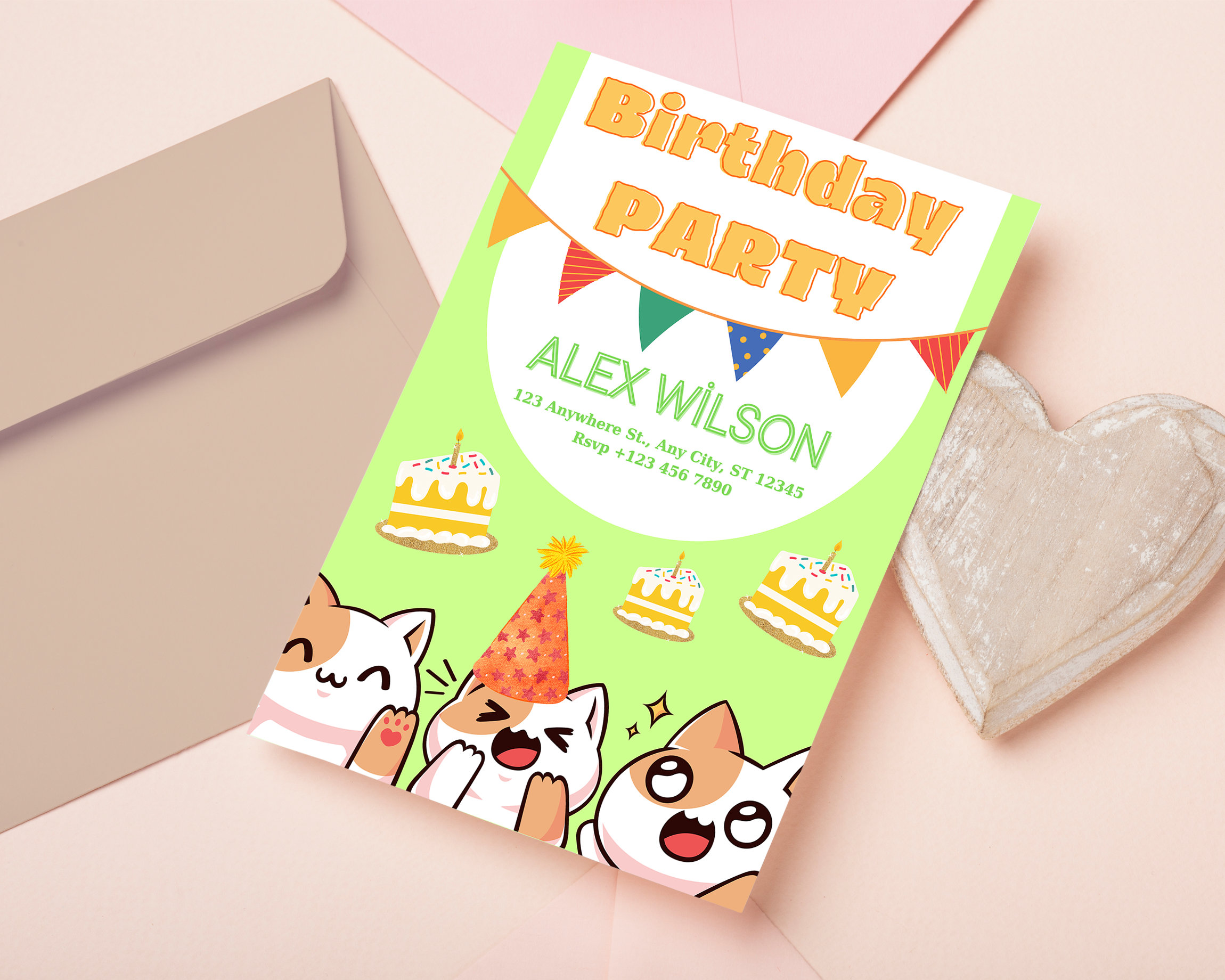 Editable Cat Birthday Invitation,cute Cats Birthday Invite, Kitty Cat ...