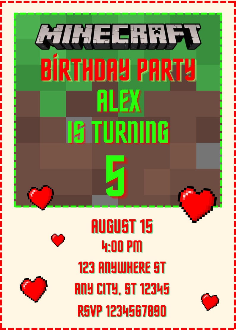 Editable Minecraft Birthday Invitation | Personalized Mine Theme ...