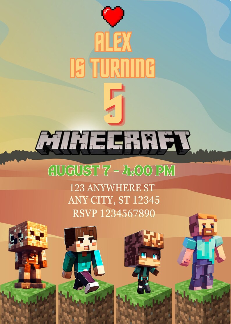 Editable Minecraft Birthday Invitation | Personalized Mine Theme ...