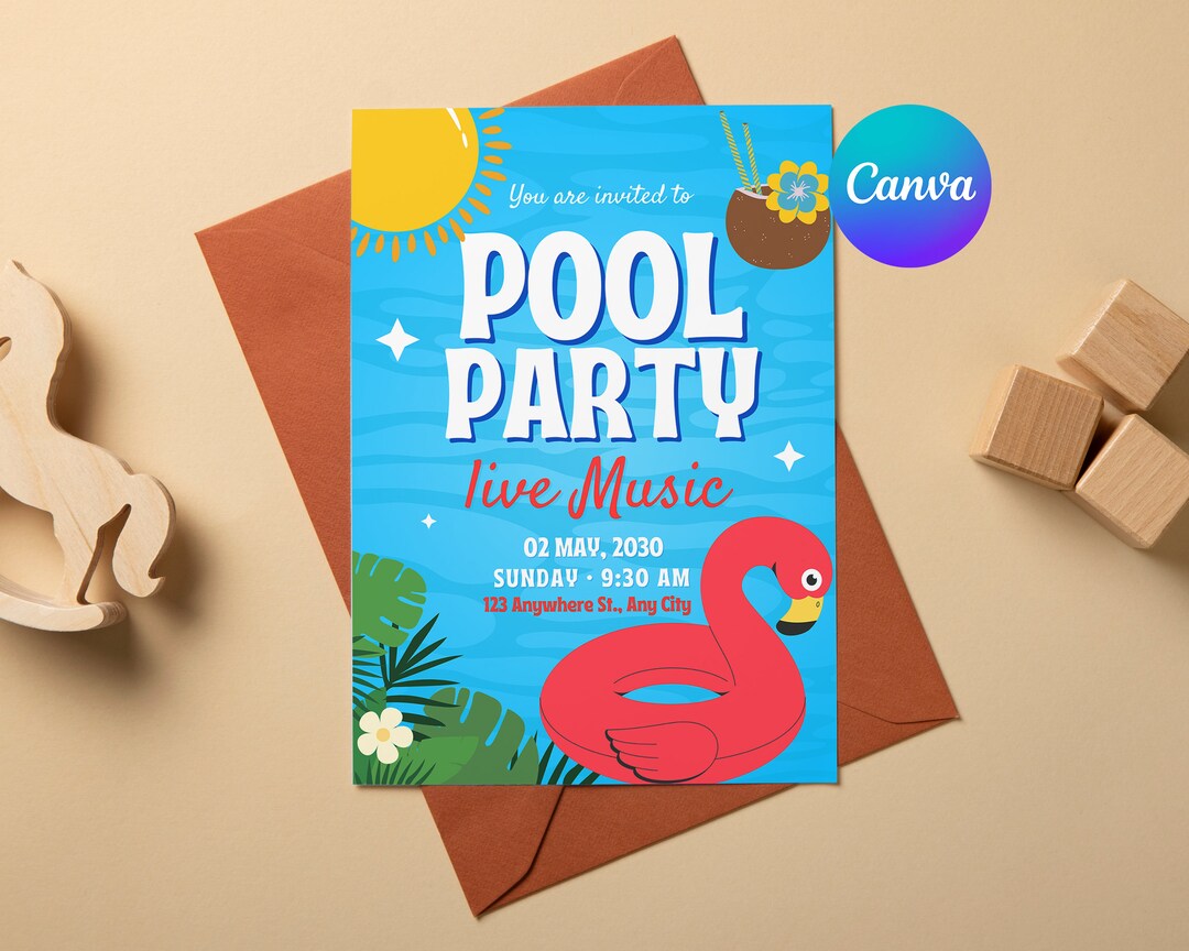 Editable Pool Party Invitation, Summer Birthday Party Evite, Text ...