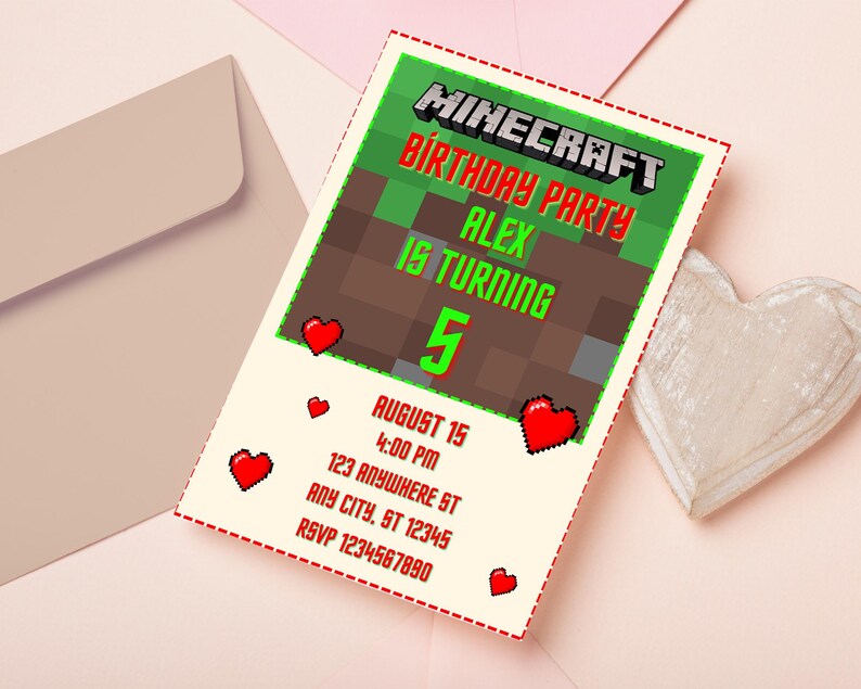 Editable Minecraft Birthday Invitation | Personalized Mine Theme ...