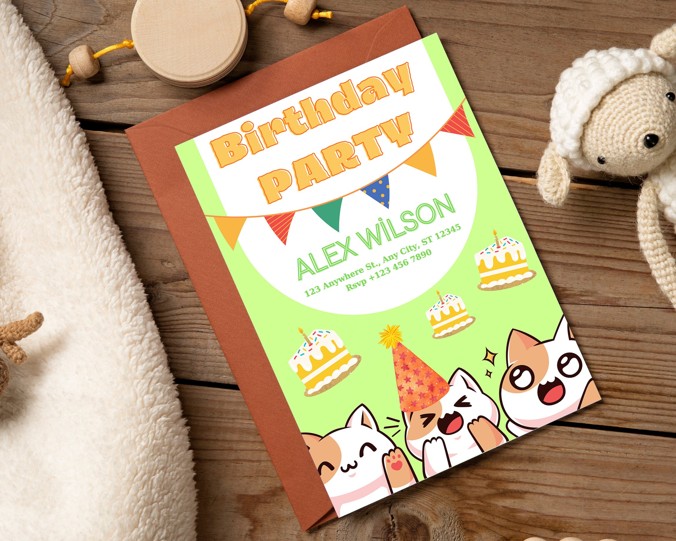 Editable Cat Birthday Invitation,cute Cats Birthday Invite, Kitty Cat ...