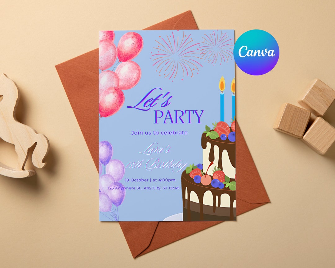 Editable Cake Birthday Invitation, Cake Kids Birthday Invitation, Cake ...