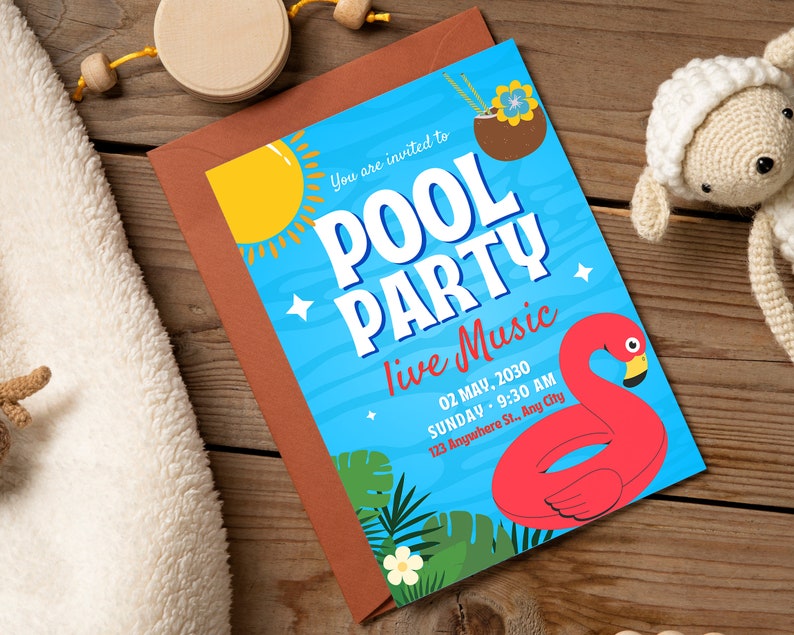 Editable Pool Party Invitation, Summer Birthday Party Evite, Text ...