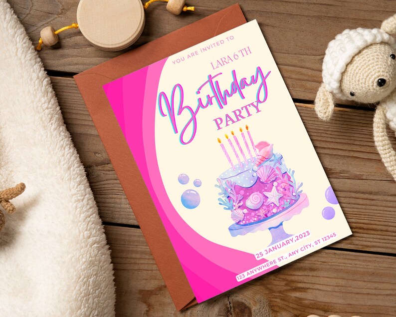 Editable Cake Birthday Invitation, Cake Kids Birthday Invitation, Cake ...