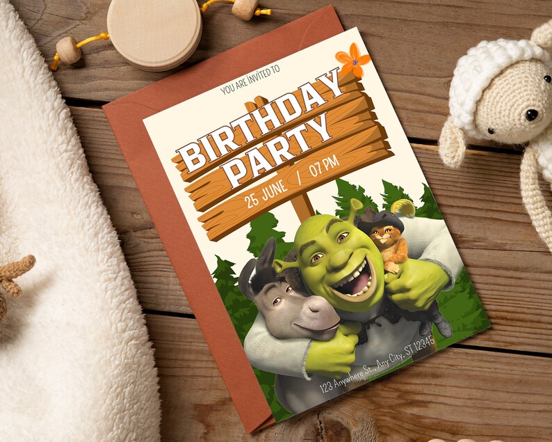 Editable Shrek Birthday Party Invitation Template, Digital Mobile ...