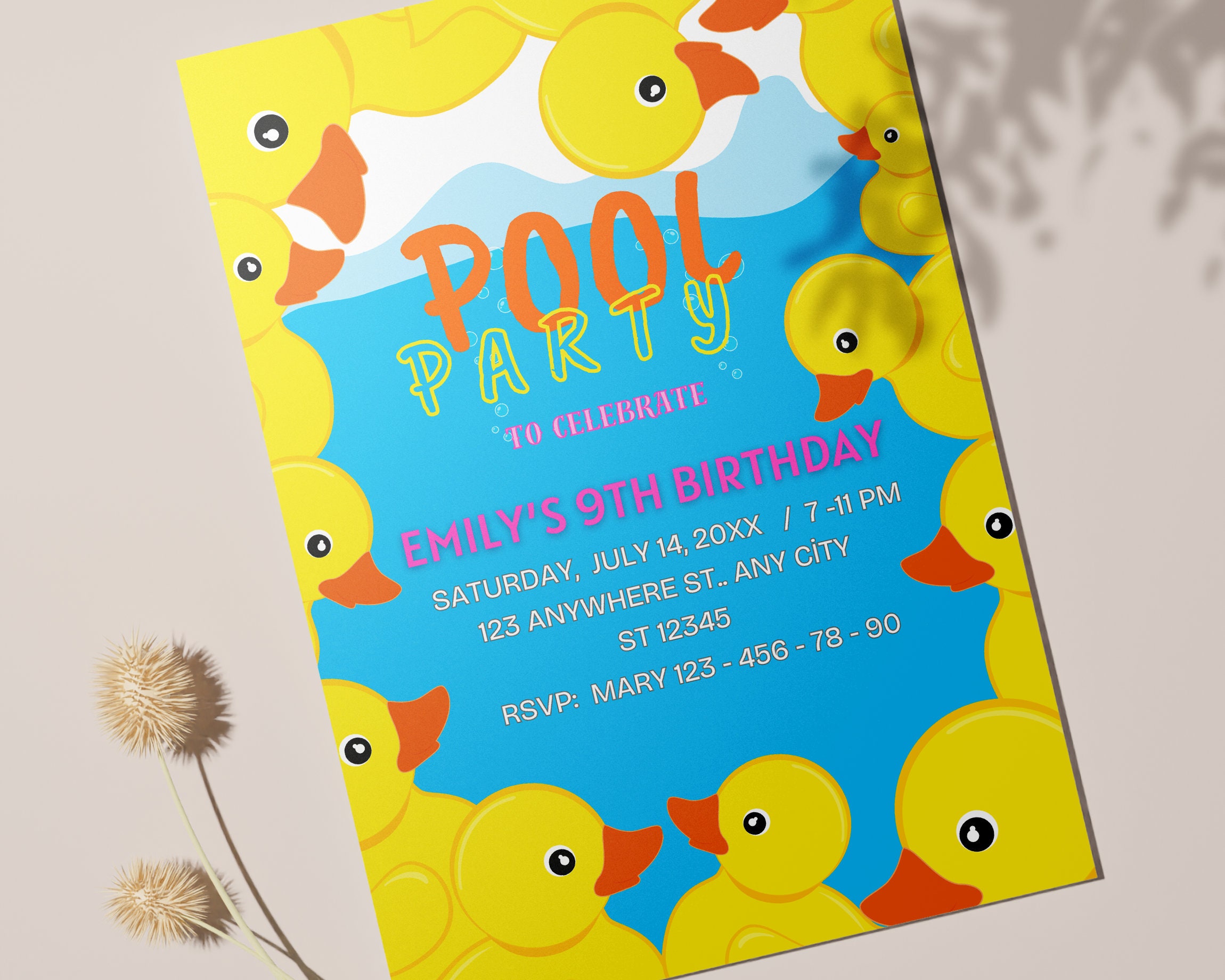 Editable Duck Birthday Party Invitation, Kids Birthday Invite, Duck ...