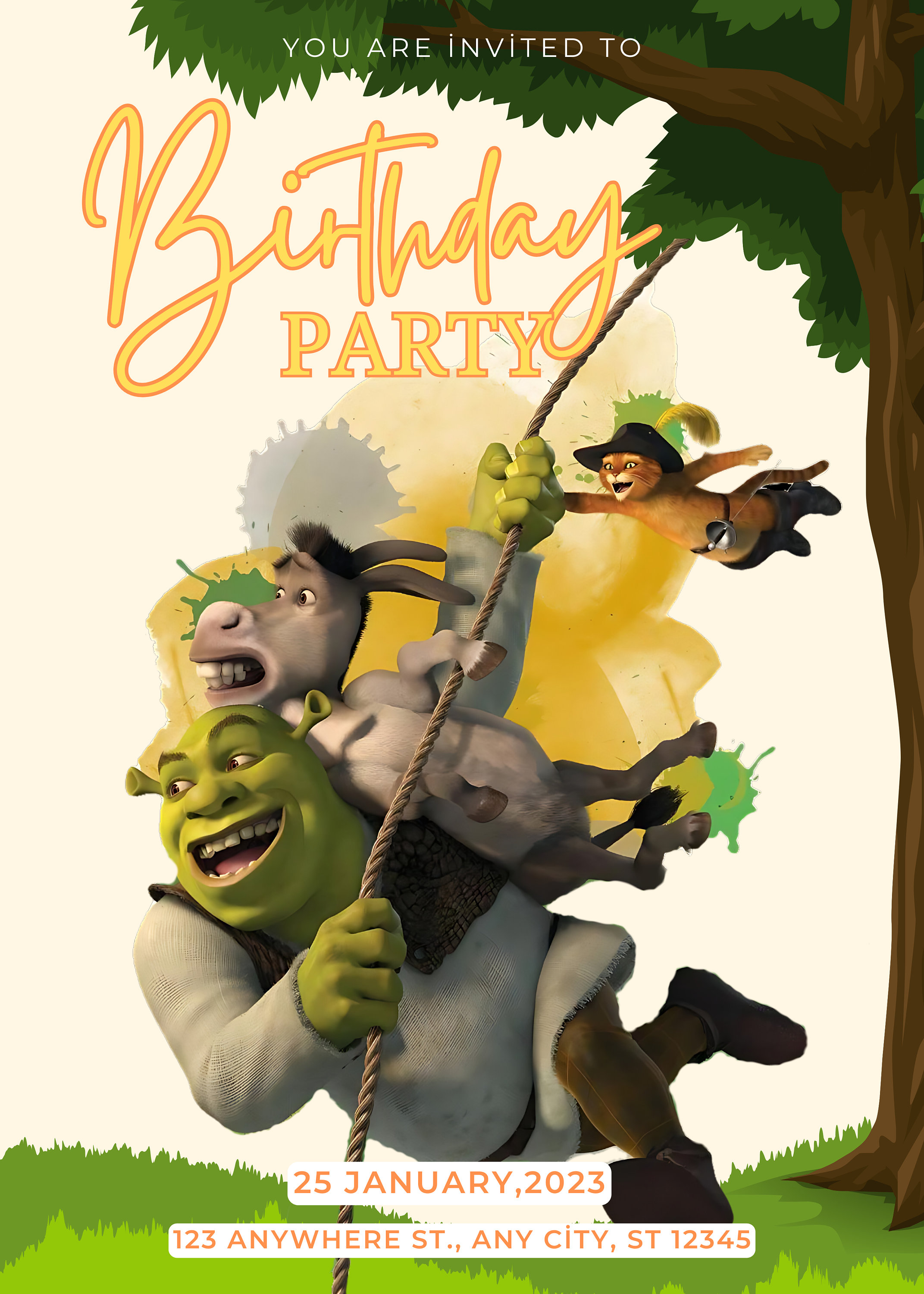 Editable Shrek Birthday Party Invitation Template, Digital Mobile ...