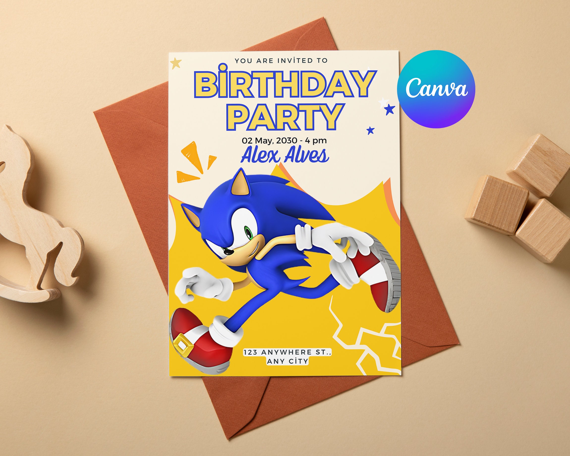 Sonic Shadow Super Sonic Invitation, Super Hedgehog Kids Party E-invite ...