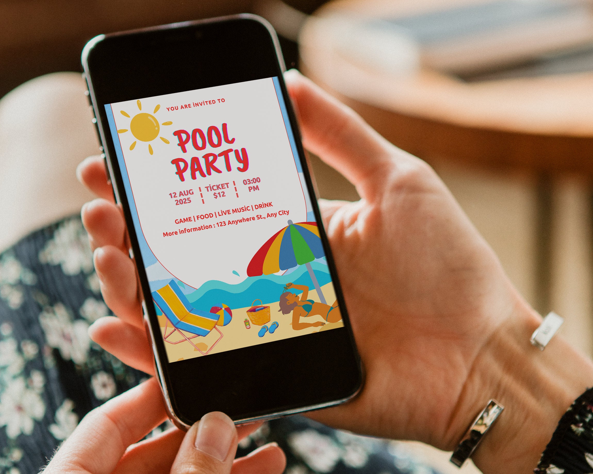 Editable Pool Party Invitation, Summer Birthday Party Evite, Text ...