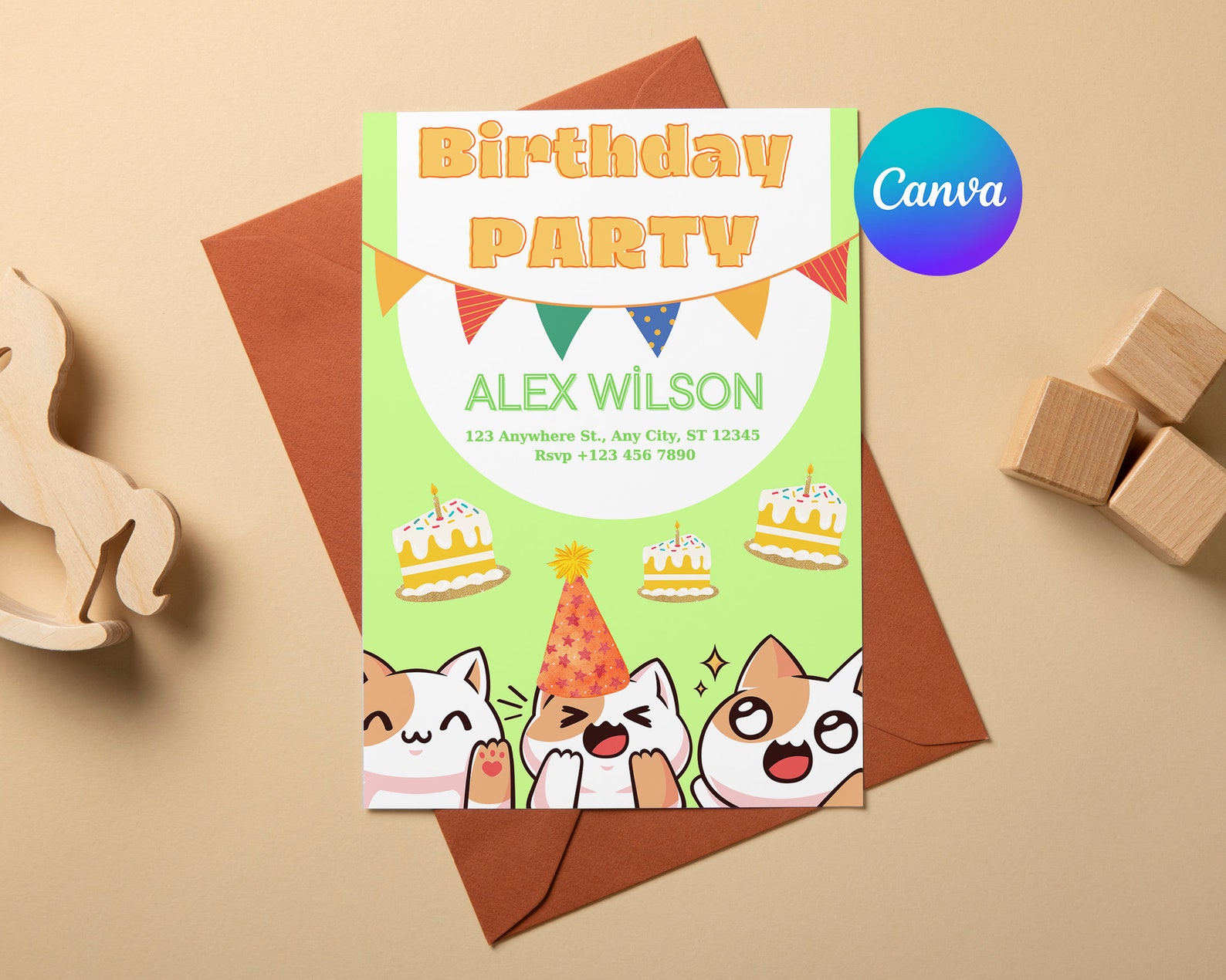 Editable Cat Birthday Invitation,cute Cats Birthday Invite, Kitty Cat ...