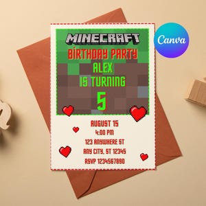 Editable Minecraft Birthday Invitation | Personalized Mine Theme ...
