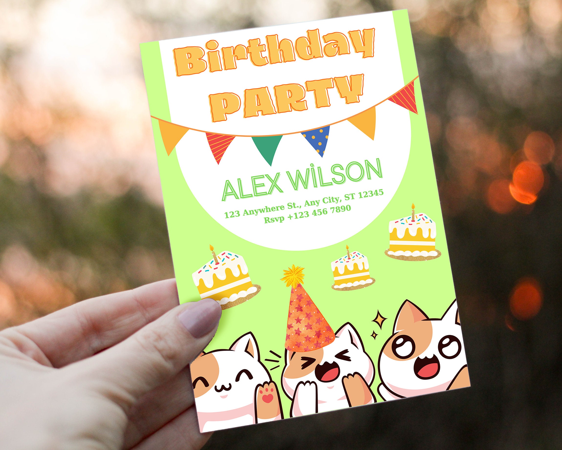 Editable Cat Birthday Invitation,cute Cats Birthday Invite, Kitty Cat ...