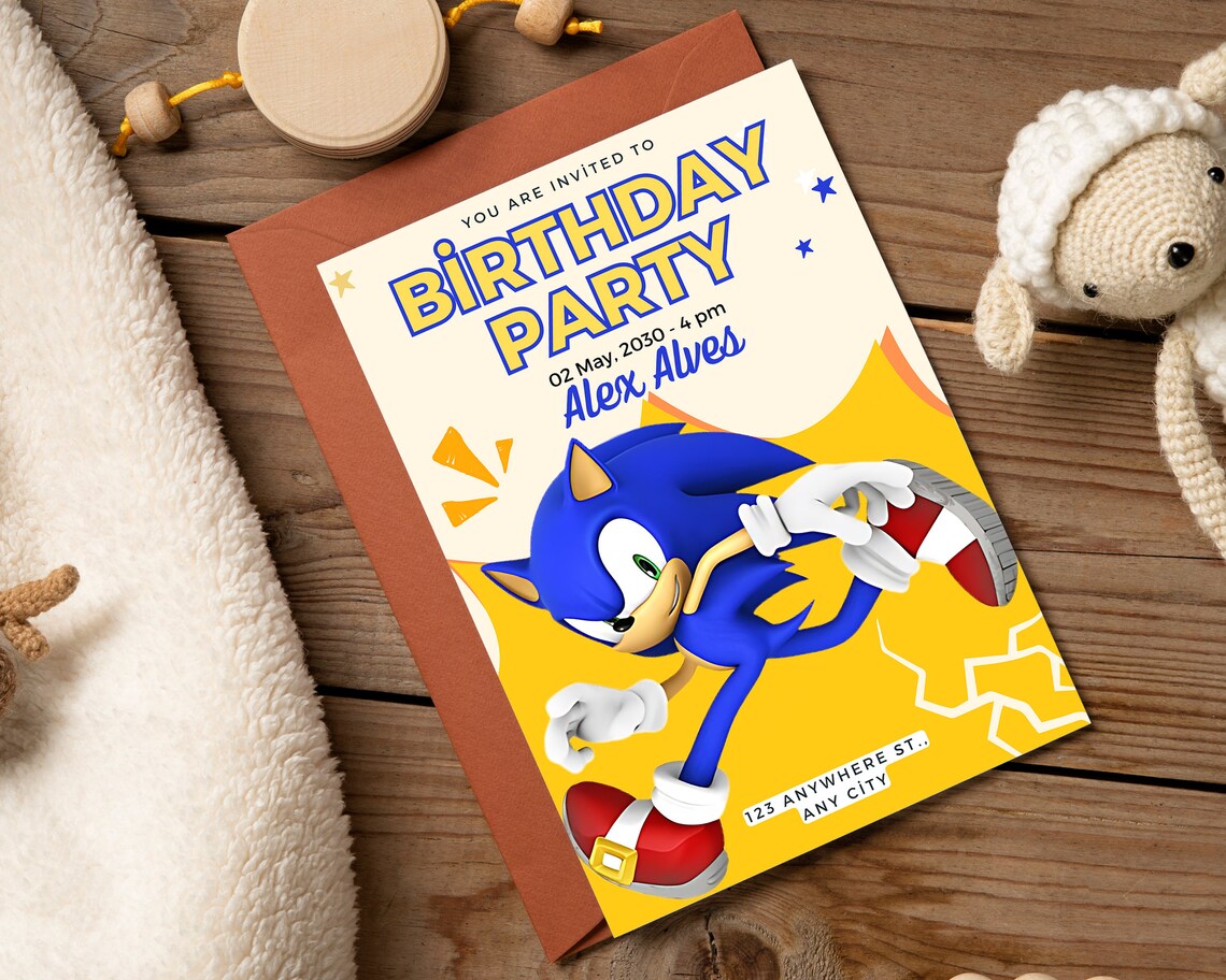 Sonic Shadow Super Sonic Invitation, Super Hedgehog Kids Party E-invite ...
