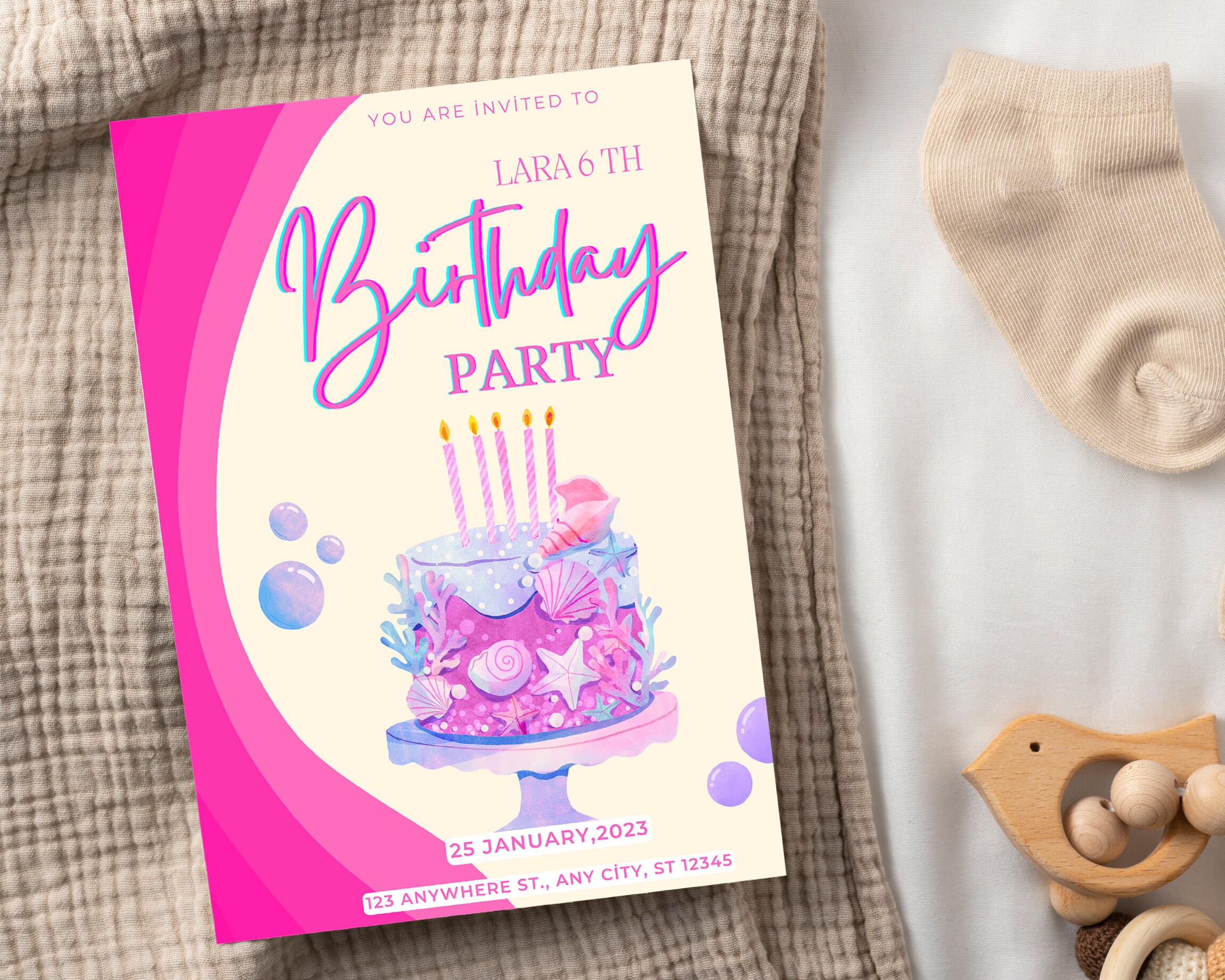 Editable Cake Birthday Invitation, Cake Kids Birthday Invitation, Cake ...