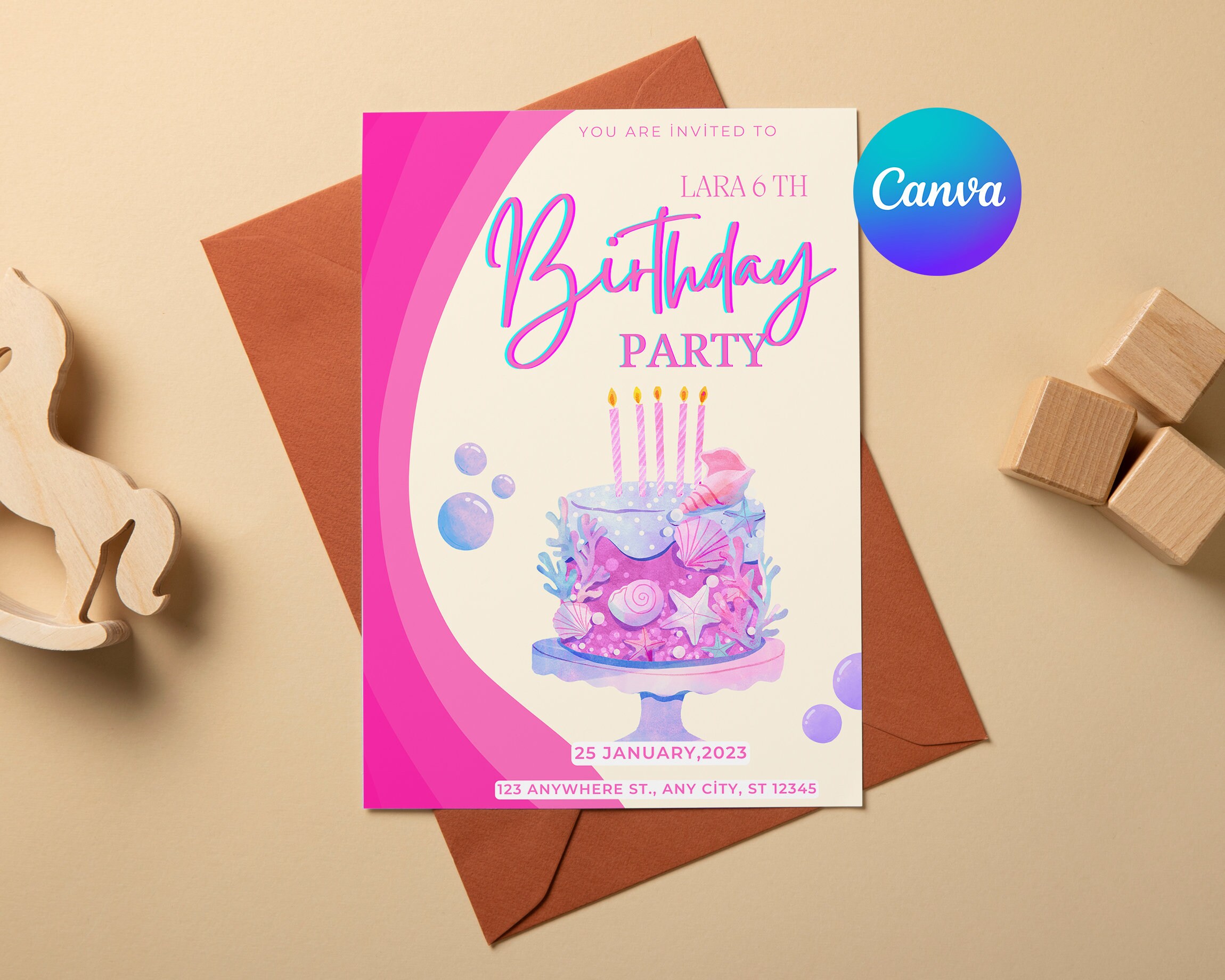 Editable Cake Birthday Invitation, Cake Kids Birthday Invitation, Cake ...
