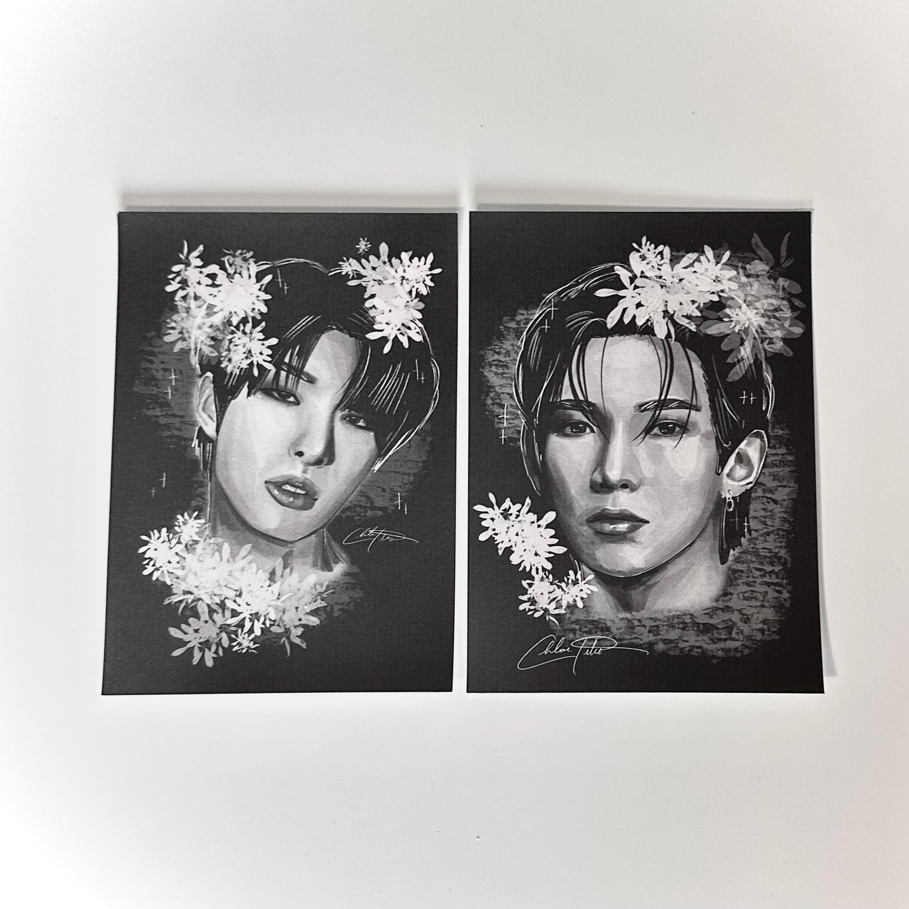 ATEEZ Art Print Digital Drawing Flower Headshot Portrait Hongjoong ...