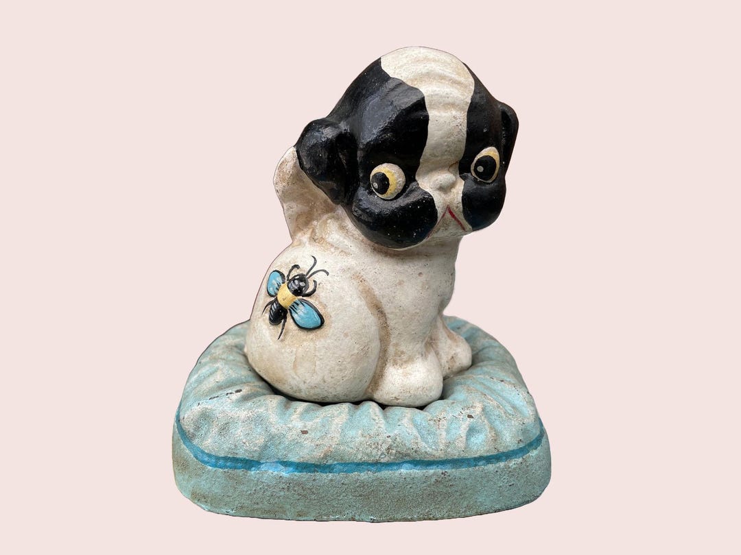 Charming Vintage Cast Iron Pug Dog Piggy Bank A Collectible Decorative ...