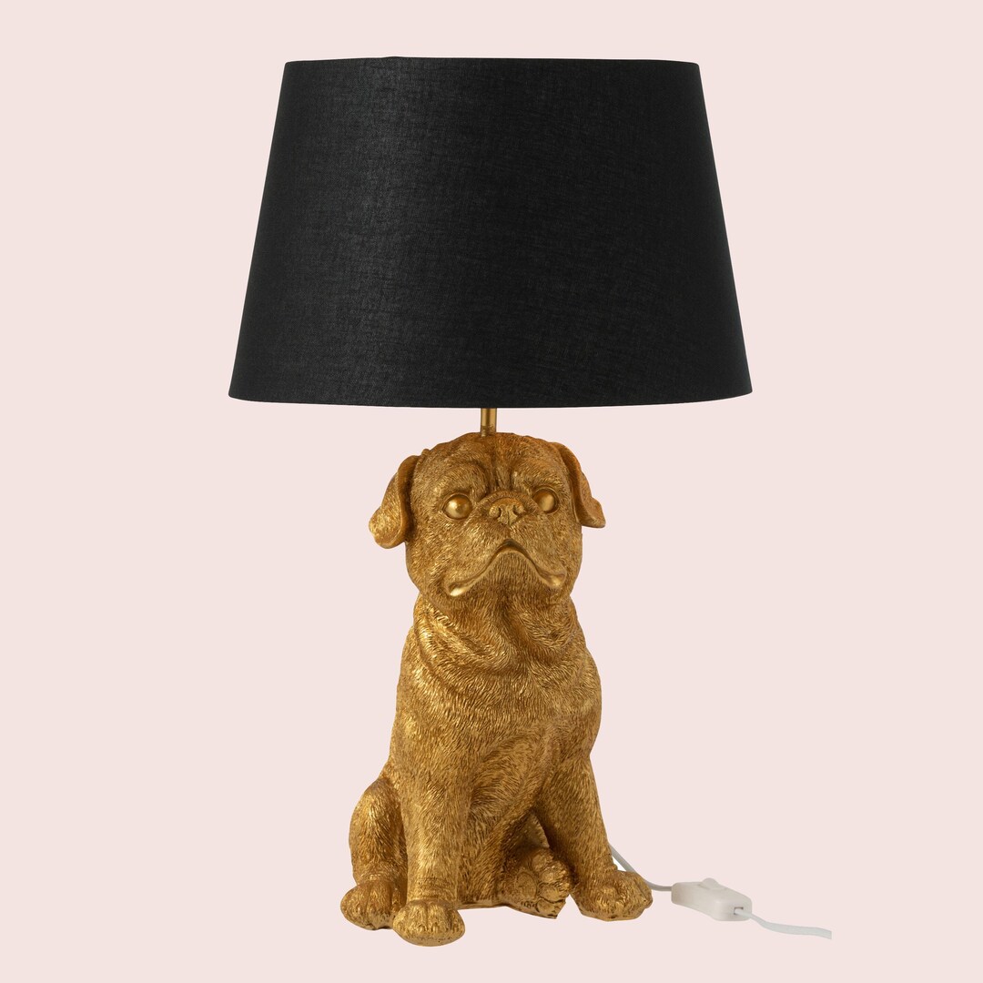 Golden Pug Lamp Sitting Dog Lamp Gold Color Unique Table Lamp With ...