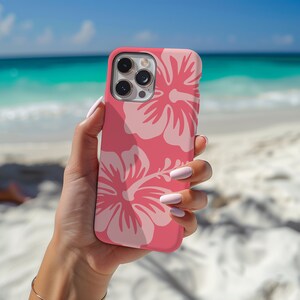 Pink Hibiscus Phone Case, Summer Phone Cover, iPhone 16 15 14 13 12 11 ...