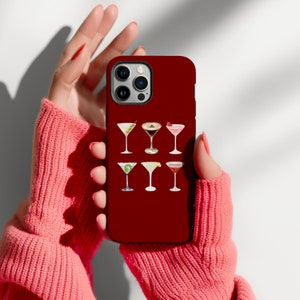 Cocktails Phone Case, Red Phone Cover, Martinis Print, iPhone 16 15 14 ...