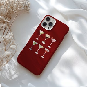Cocktails Phone Case, Red Phone Cover, Martinis Print, iPhone 16 15 14 ...