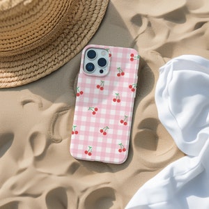 Pink Gingham Cherry Phone Case: Girly Protective Cover - Etsy