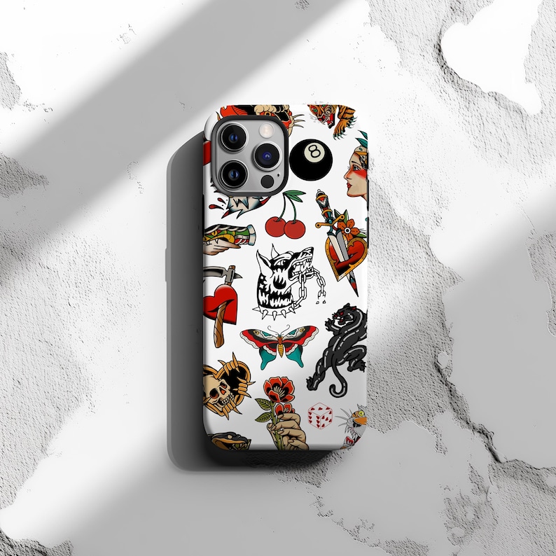 Traditional Tattoo Phone Case, Old School Vintage Collage Trendy iPhone ...
