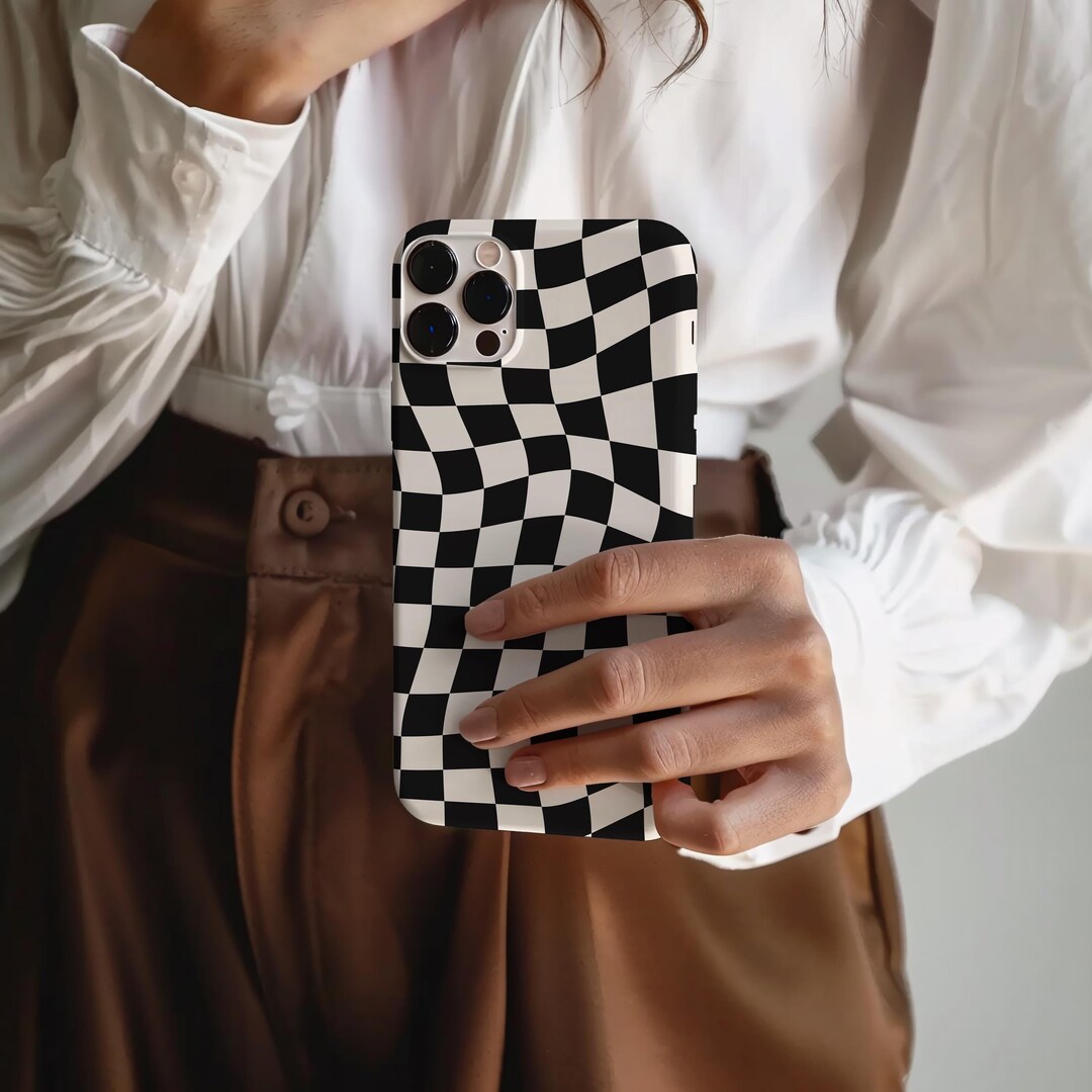 Retro Black & White Checkered Phone Case, Cute Pattern Phone Cover ...
