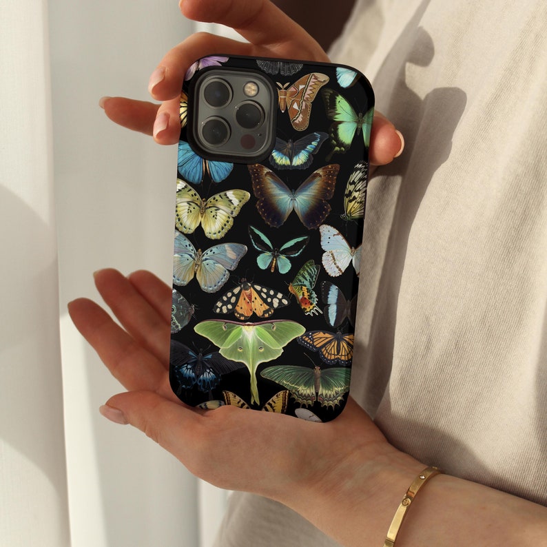 Butterflies & Moths Phone Case, Black, Insects Phone Cover, Maximalist ...