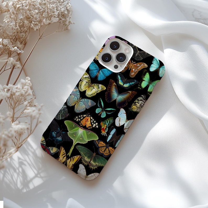 Butterflies & Moths Phone Case, Black, Insects Phone Cover, Maximalist ...