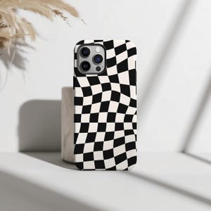 Retro Black & White Checkered Phone Case, Cute Pattern Phone Cover ...