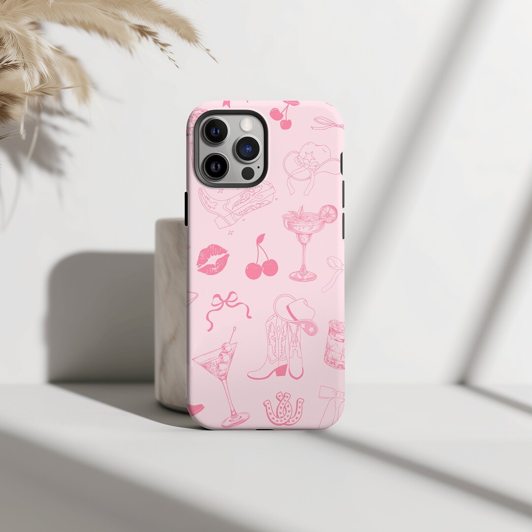 Cocktail Cowgirl Phone Case, Pink Western Martini Phone Cover, iPhone ...