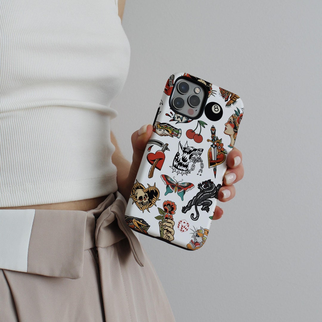 Traditional Tattoo Phone Case, Old School Vintage Collage Trendy iPhone ...