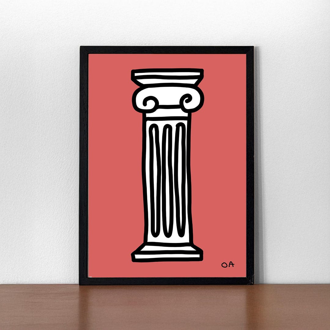 Hand-drawn Greek Ionic Column Graphic Print, Colourful Fun Fine Art ...