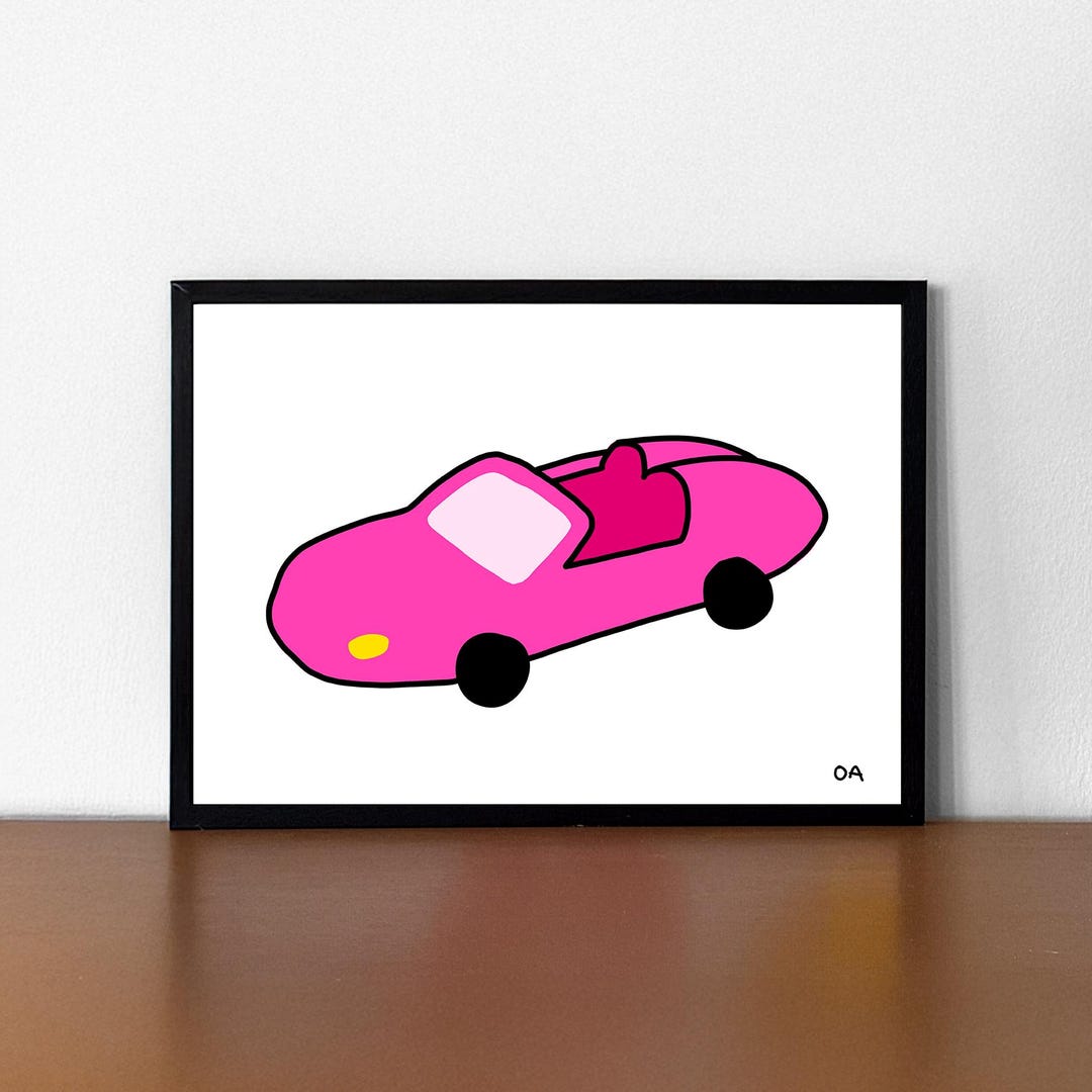 Hand-drawn Barbie Car Graphic Print, Colourful Fun Fine Art Poster A3 ...