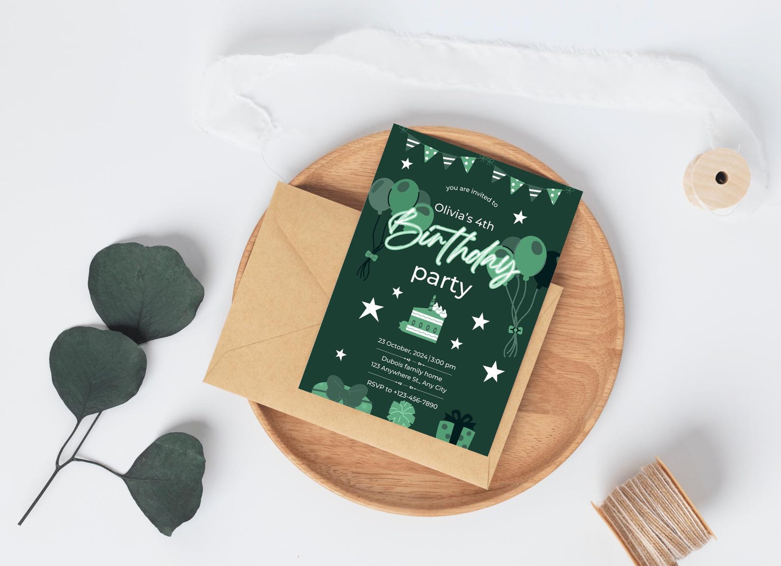 Editable Green Birthday Invitation Green Balloons Kids Birthday Invite ...