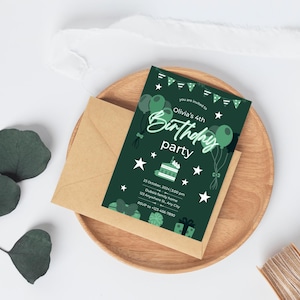 Editable Green Birthday Invitation Green Balloons Kids Birthday Invite ...