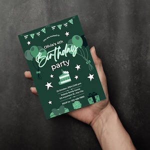 Editable Green Birthday Invitation Green Balloons Kids Birthday Invite ...