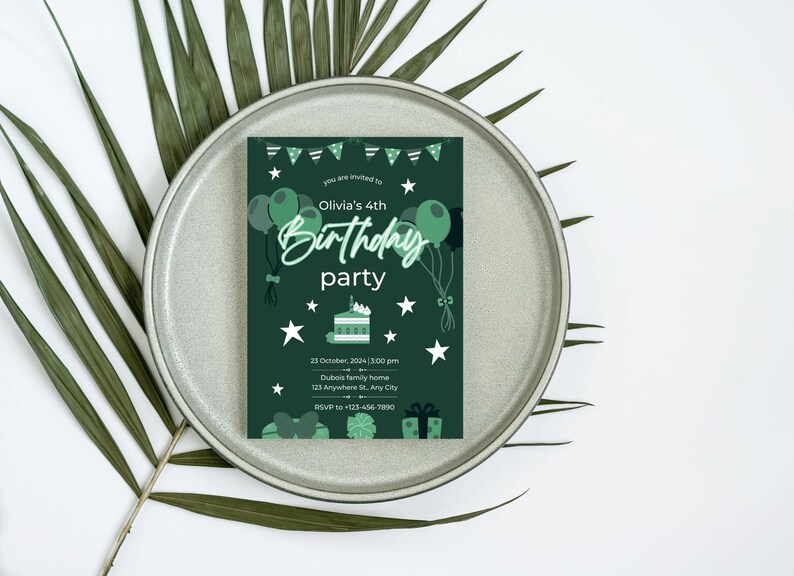 Editable Green Birthday Invitation Green Balloons Kids Birthday Invite ...