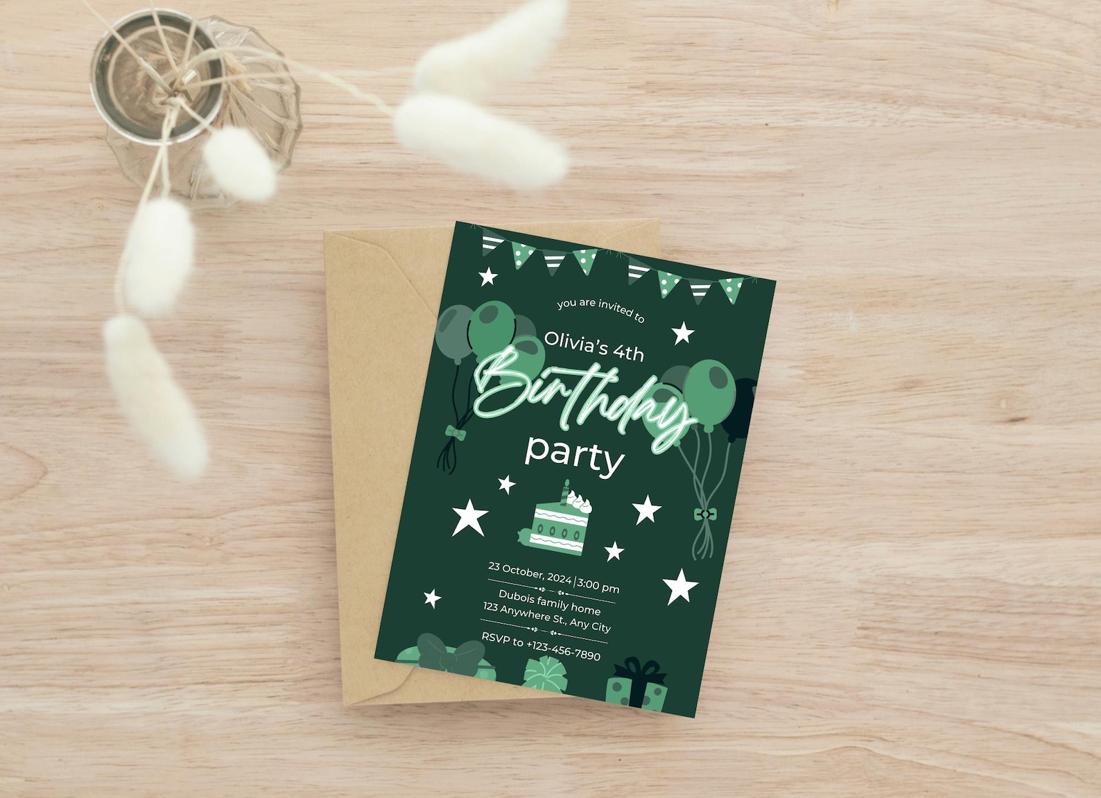 Editable Green Birthday Invitation Green Balloons Kids Birthday Invite ...