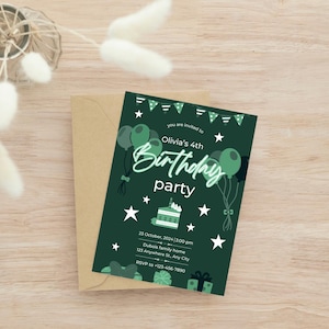 Editable Green Birthday Invitation Green Balloons Kids Birthday Invite ...