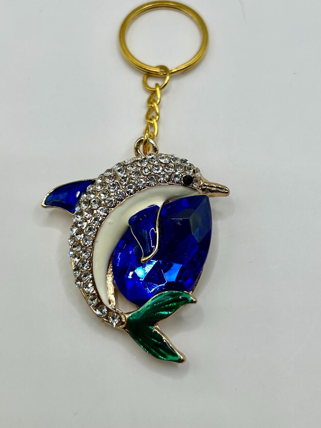 Blue Gem Dolphin Keychain With Resin Rhinestones - Etsy