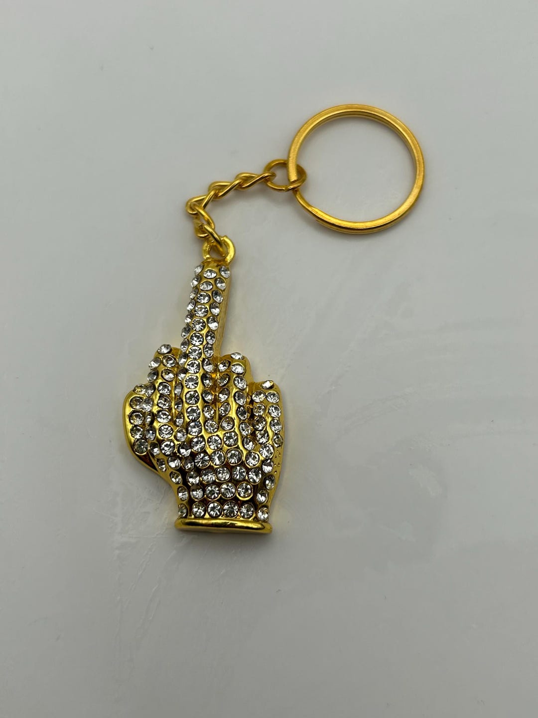 Middle Finger Gold Rhinestone Keychain - Etsy
