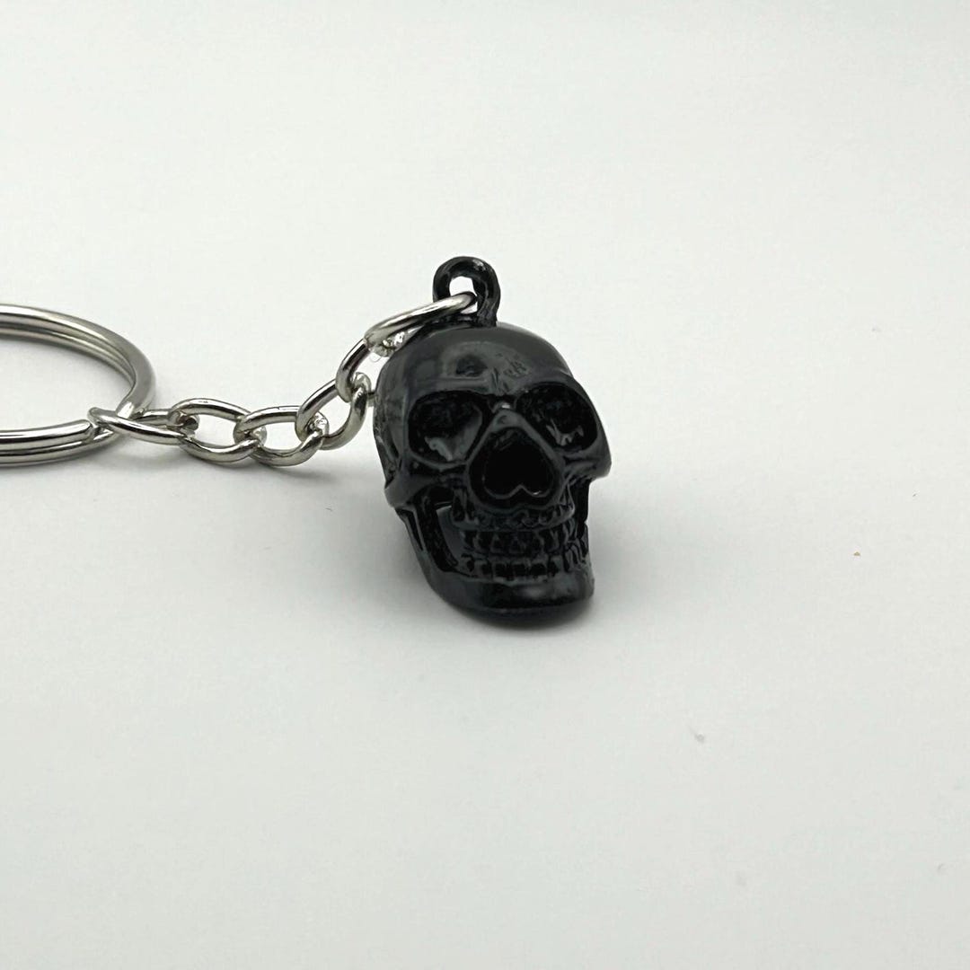 Small Black Metal Skull Keychain - Etsy