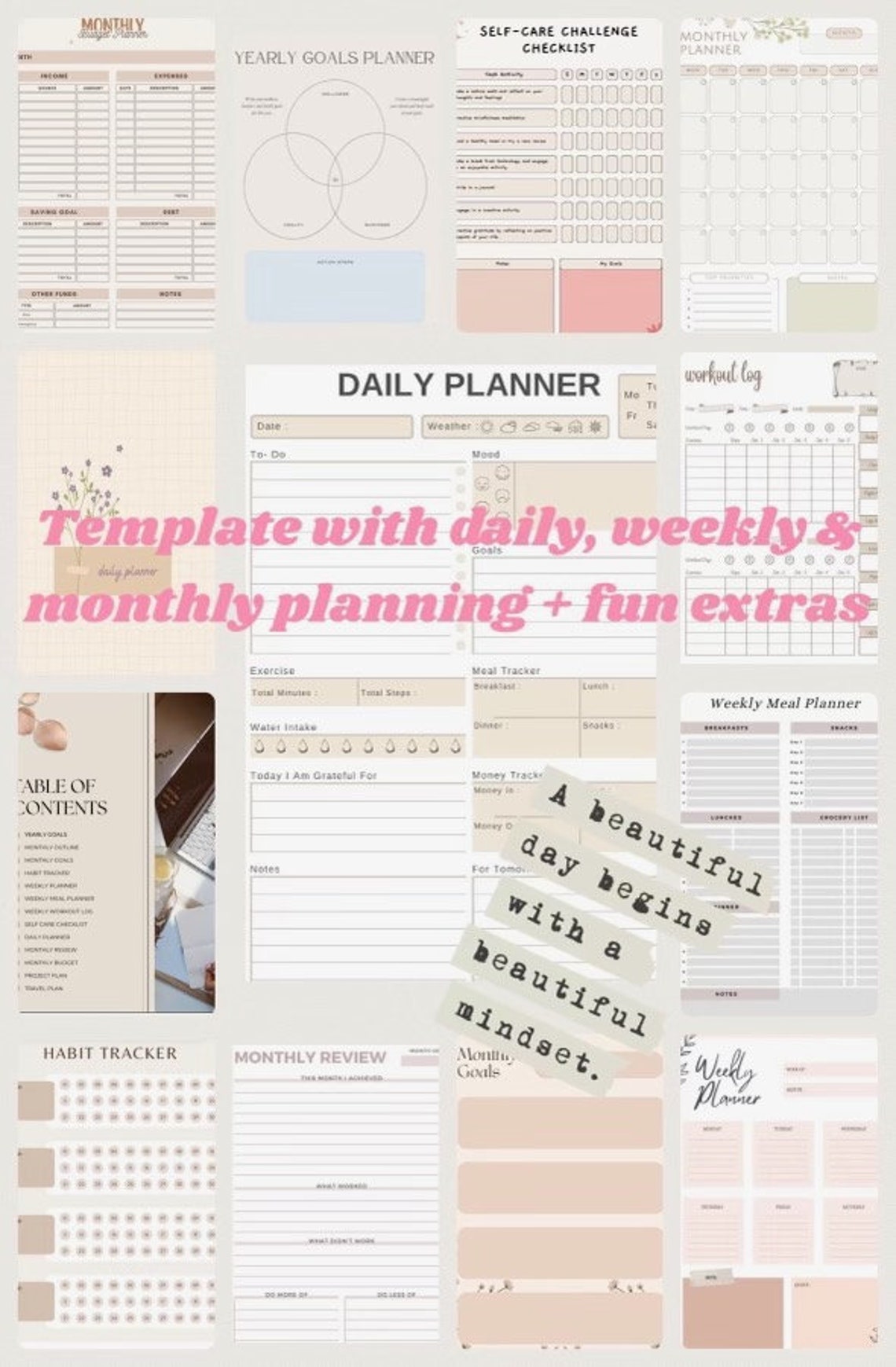 Undated Pink/beige Aesthetic Planner - Etsy