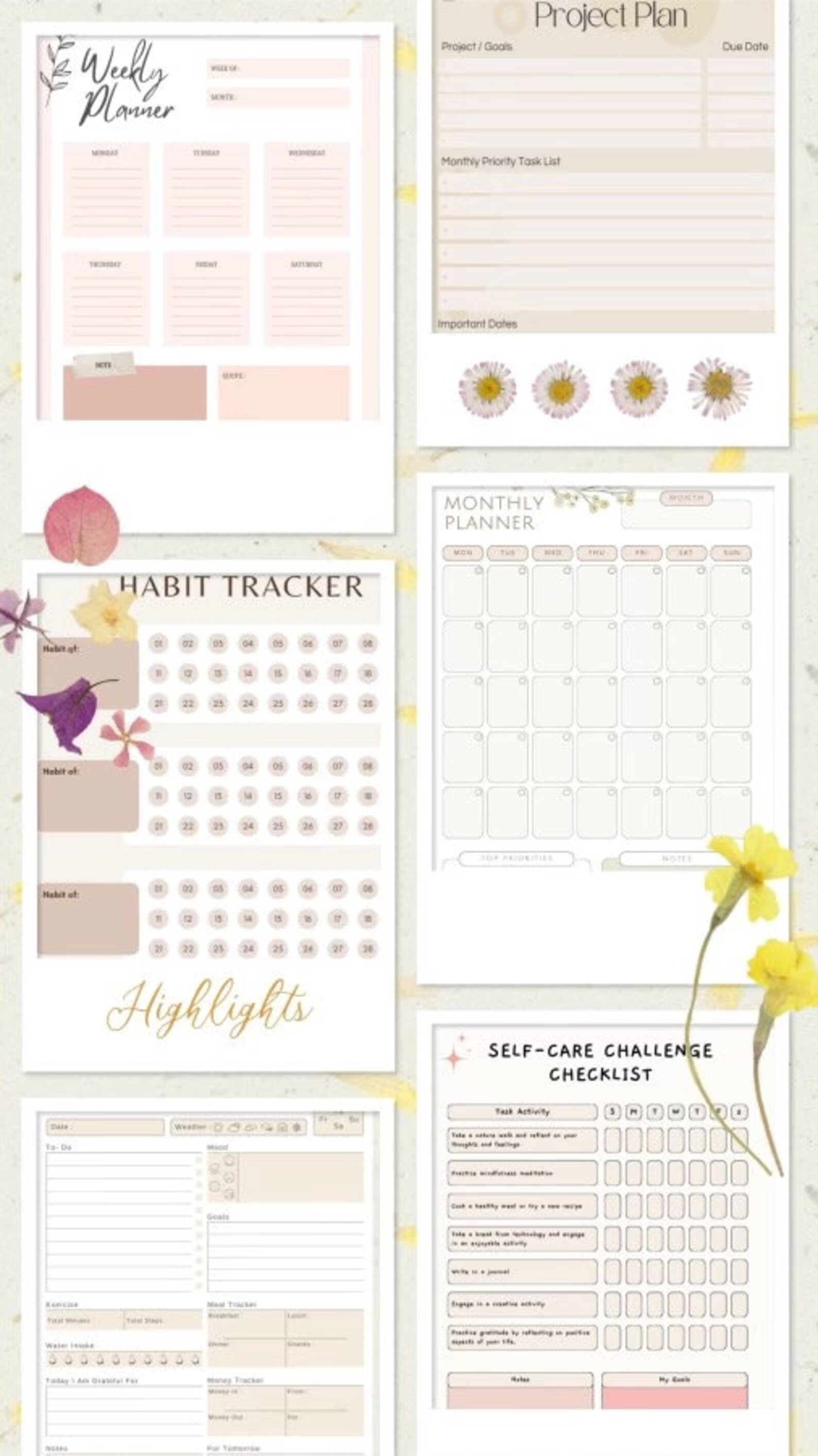 Undated Pink/beige Aesthetic Planner - Etsy